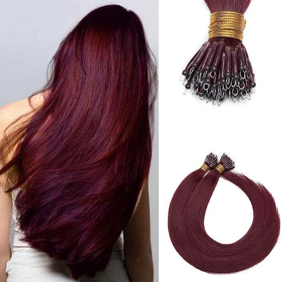 Micro Nano Ring Hair Extensions Φυσική Τρίχα Remy Κόκκινο No 99J ...