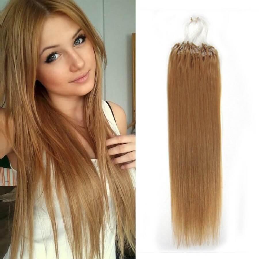 Micro Ring Loop Hair Extensions Φυσική Τρίχα Remy Ξανθό Καραμελέ No 27 ...