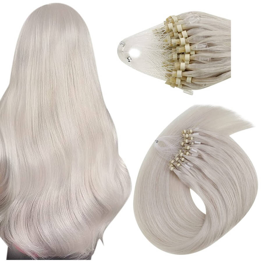 Micro Ring Loop Hair Extensions Φυσική Τρίχα Remy Άσπρο Ξανθό No 1000 ...